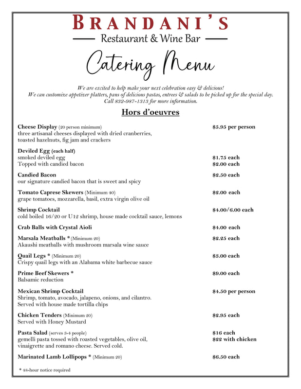 Catering & Large Orders - Brandani's Restaurant & Wine Bar